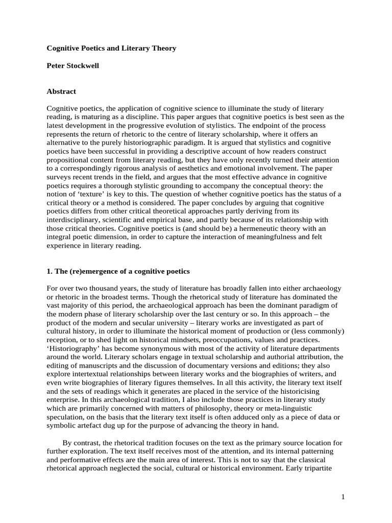 Cognitive Poetics and Literary Theory | PDF | Linguistics | Theory