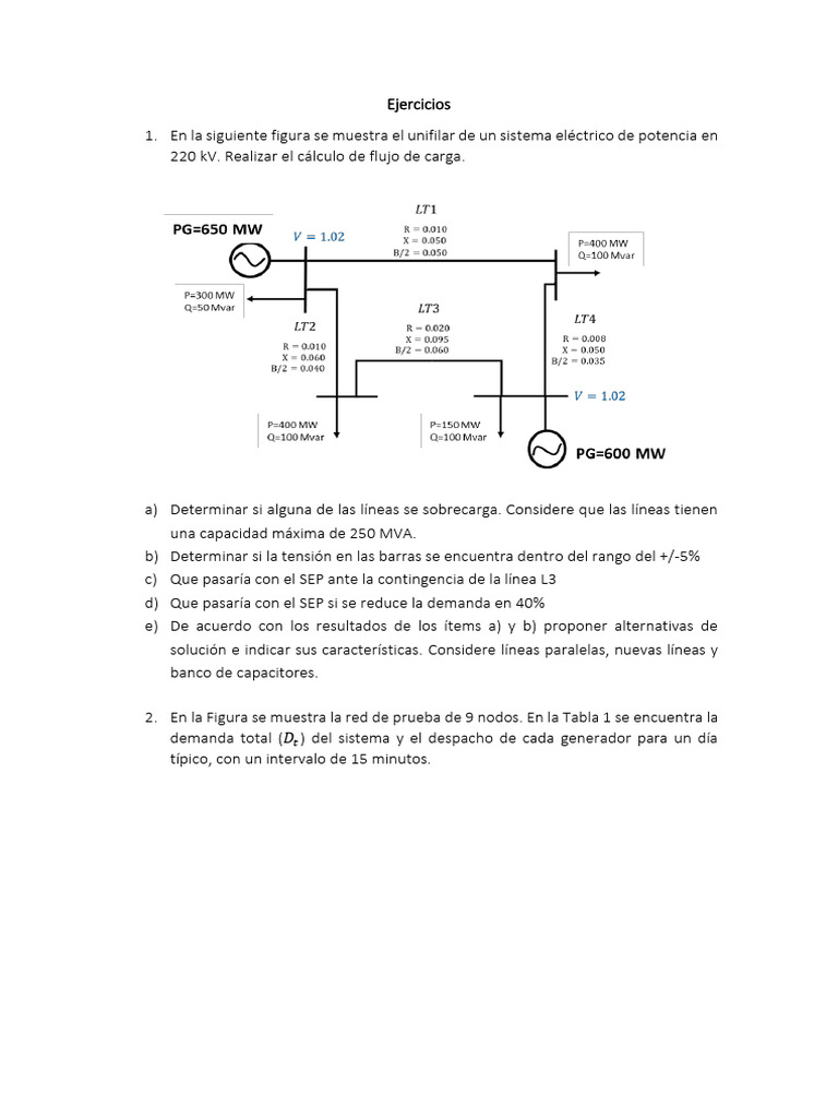 01 Ejercicio Flujo de Carga | PDF | Energia electrica | Poder (Física)