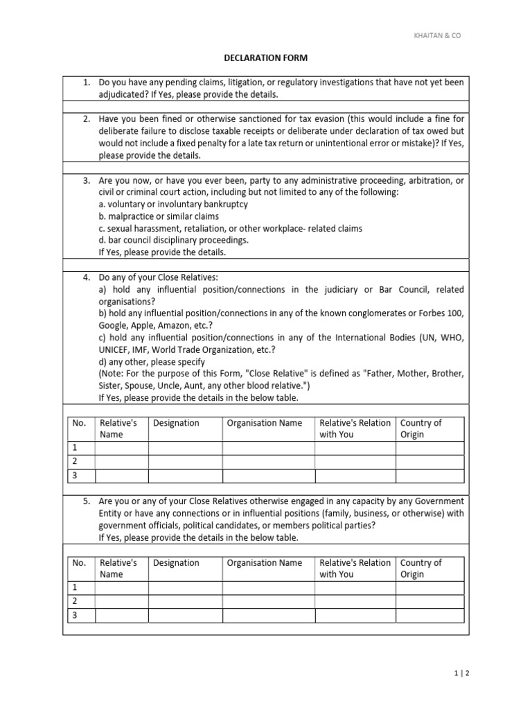 Relatives and Clients declaration form- | PDF | Justice | Crime & Violence