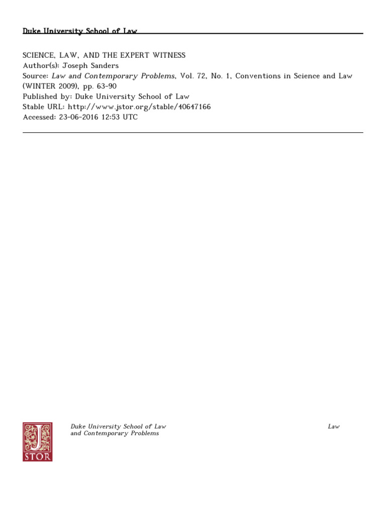Sanders - Science, Law, Expert Witnesses | PDF | Trials | Expert Witness