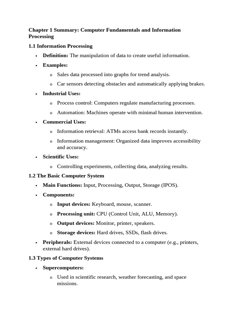 Chapter 1 Summary and Quiz (Computer Fundamentals and Information Processing) | PDF | Computer ...