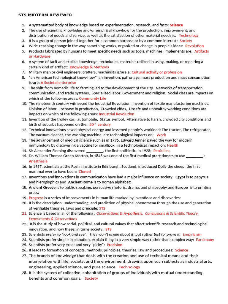 STS Midterm Review: Key Concepts | PDF | Science | Penicillin