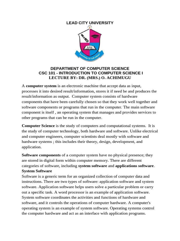 Lecture Note For Csc 101 Pdf Computer Data Storage Computer Virus