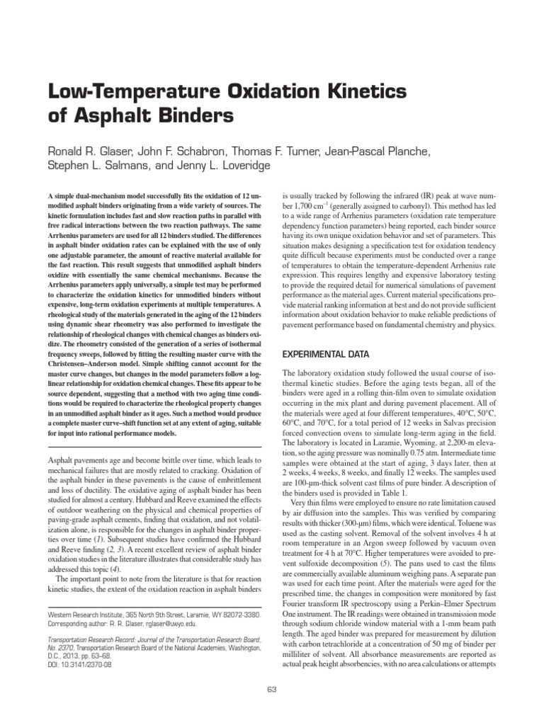 Glaser Et Al, 2013 - Low-Temperature Oxidation Kinetics of Asphalt ...