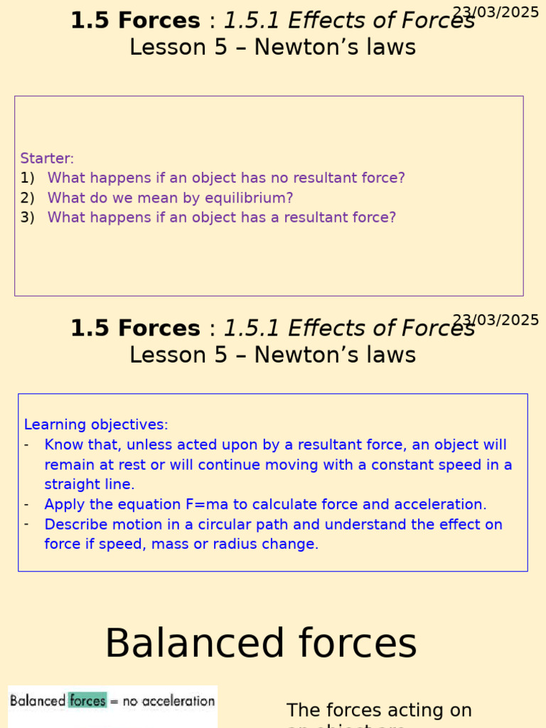 Year 10 Effects of Forces Lesson 4 - Resultant Forces | PDF | Force ...
