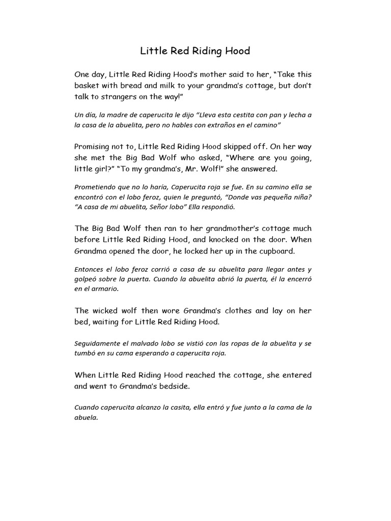 Cuento de Caperucita Roja en Ingles Con Traducción | PDF
