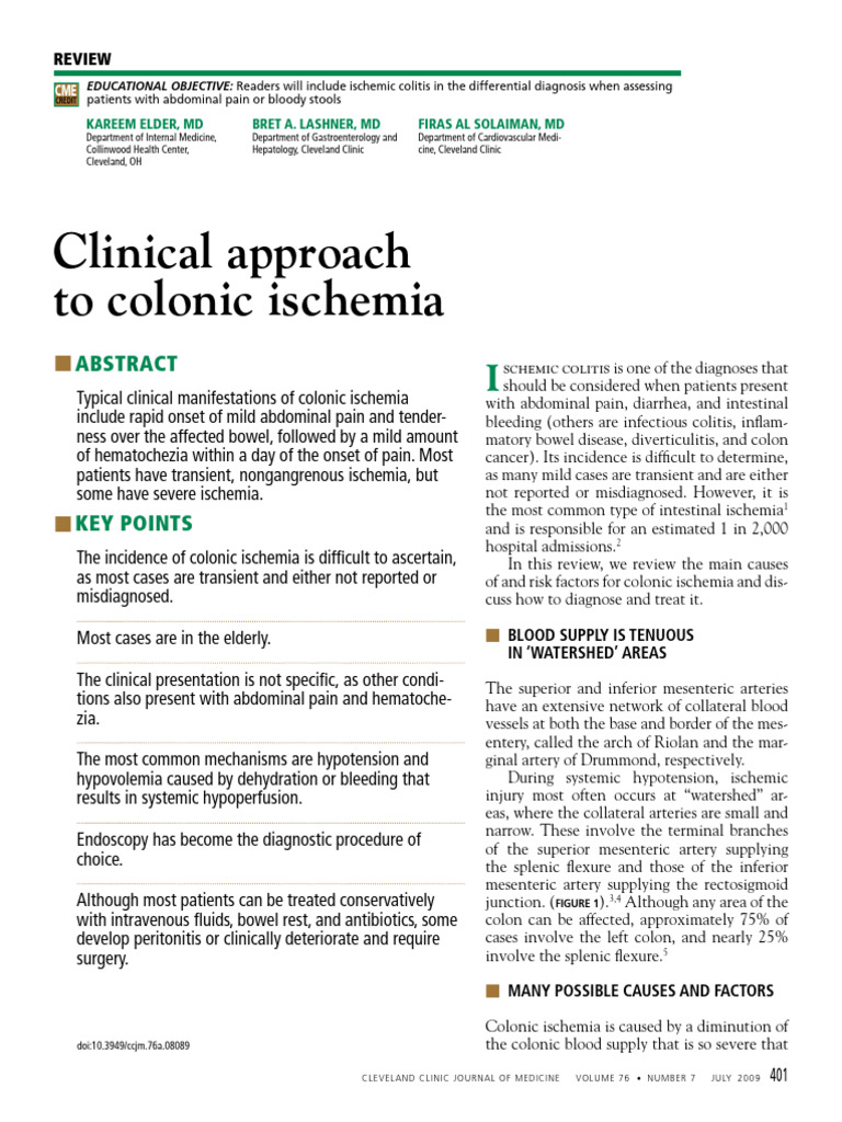 Clinical Approach To Colonic Ischemia | PDF | Ischemia | Medical ...