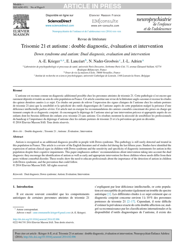 Trisomie 21 et autisme : évaluation et intervention | PDF | Autisme ...