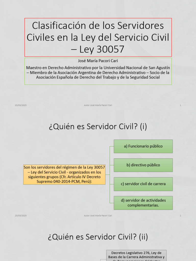 Clasificación de Los Servidores Civiles - Ley 30057 - Diapositivas - Autor José María Pacori ...