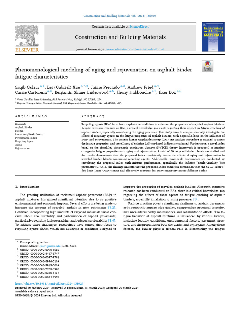 Gulzar et al, 2024_Phenomenological modeling of aging and rejuvenation on asphalt binder fatigue ...