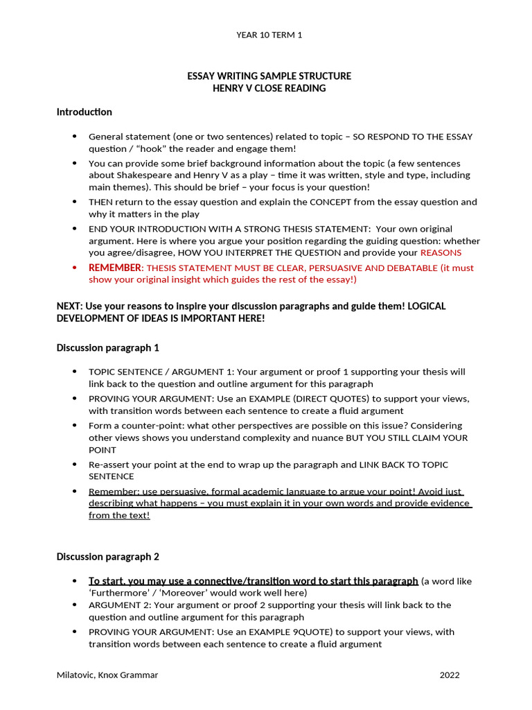Essay Writing Skills Scaffold Yr 10 | PDF | Essays | Argument