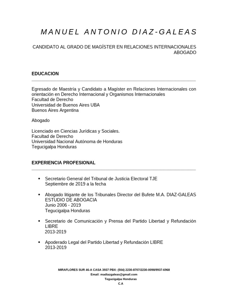 Curriculum Manuel Diaz Galeas | PDF | Honduras | Universidad