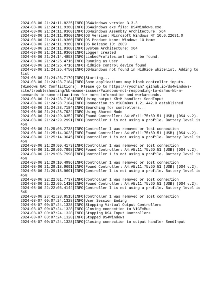 DS4Windows 3.3.3 Log Overview | PDF | Usb | Microsoft Windows