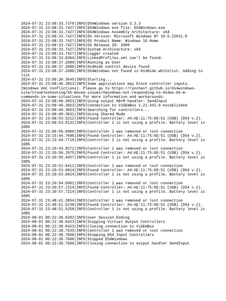 Ds4windows Log 20240801.0 | PDF | Usb | Microsoft Windows
