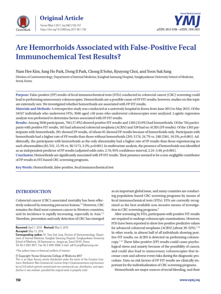 Are Hemorrhoids Associated With False-Positive Fecal Immunochemical ...