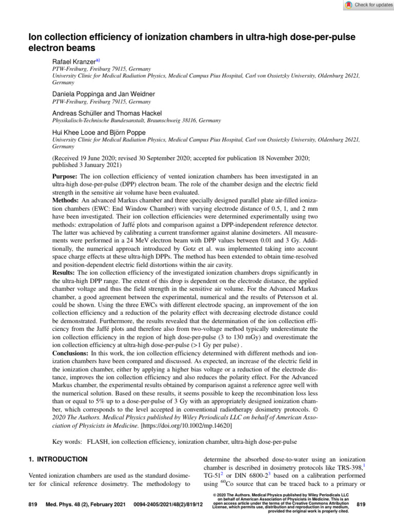 Ion Collection Efficiency of Ionization Chambers in Ultra High Dose Per ...