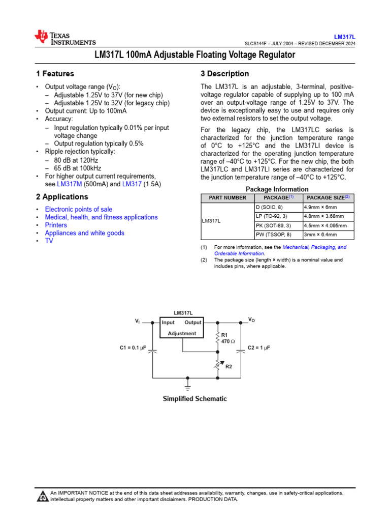 lm317l | PDF | Electrostatic Discharge | Capacitor