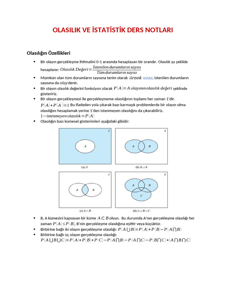 Olasilik Ve İstati̇sti̇k Ders Notlari | PDF
