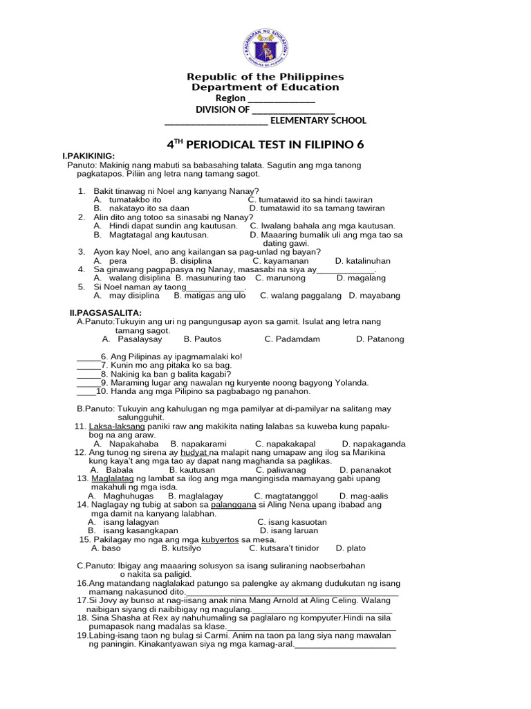 PT - Filipino 6 - Q4 V1 | PDF