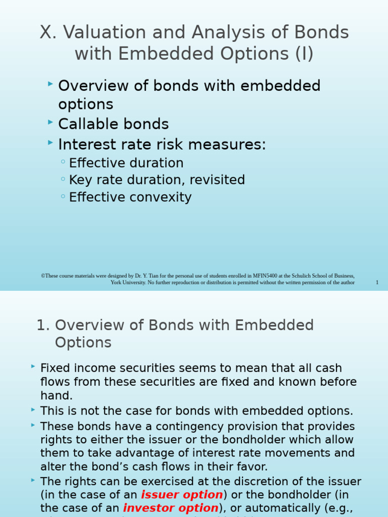 MFIN5400_s10 - bonds with embedded options (I) | PDF | Bonds (Finance) | Convertible Bond