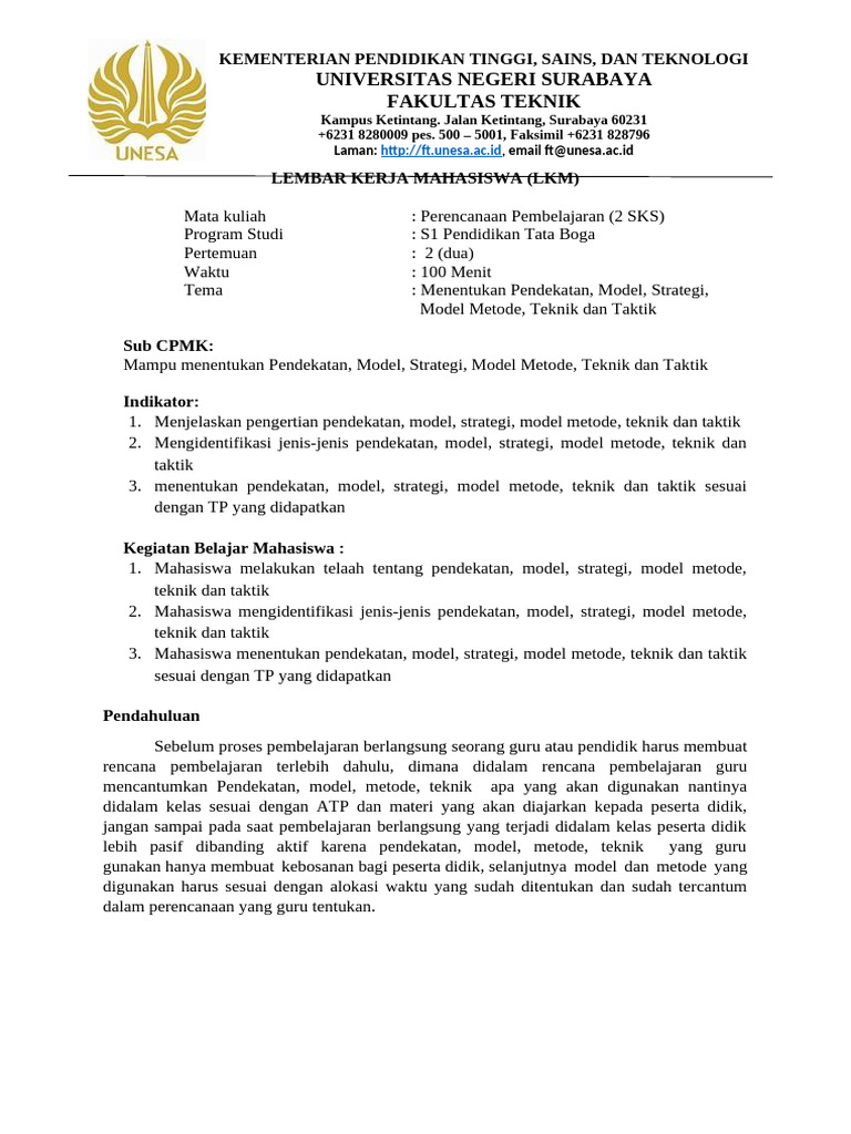 LKM 5 Menentukan Pendekatan, Model, Strategi, Model Metode, Teknik Dan ...