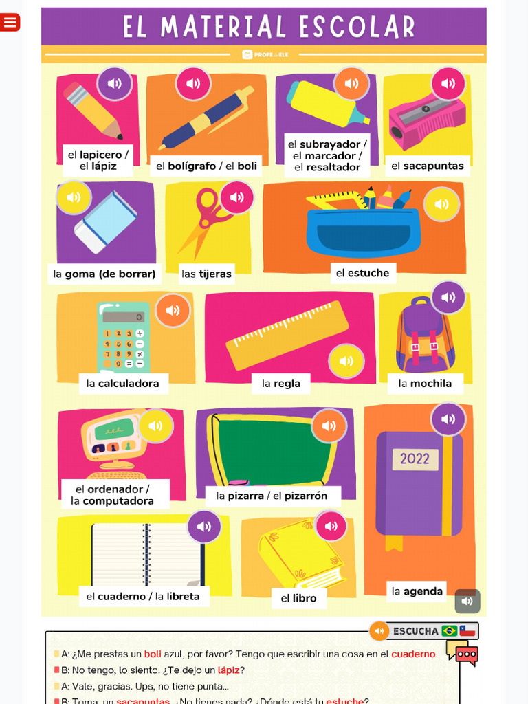 Vocabulario Del Material Escolar - ProfedeELE | PDF