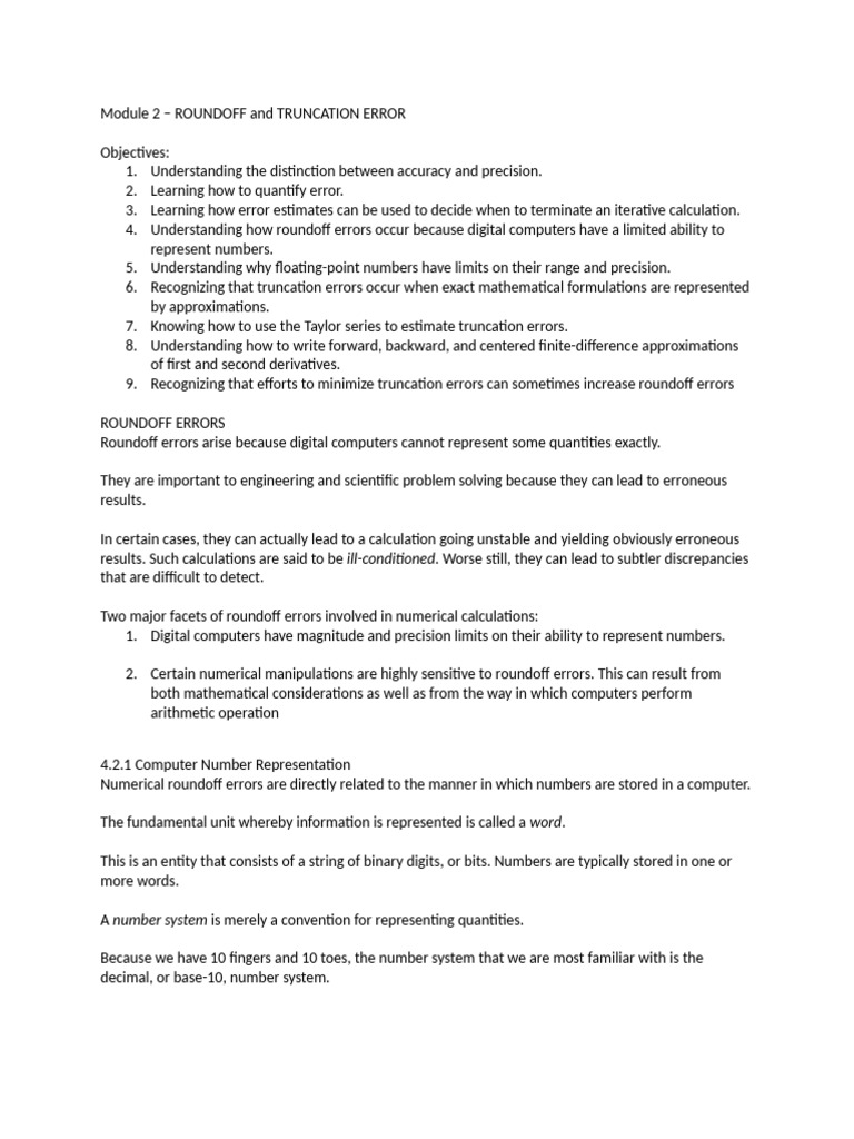 Module 2 Roundoff And Truncation Errors Pdf Numbers Integer Computer Science