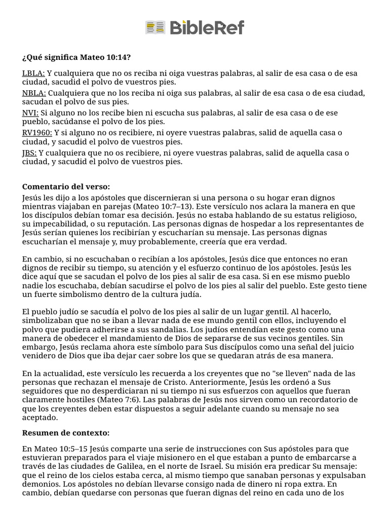 Mateo 10 - 14 - Printer Friendly | PDF | Jesús | Evangelio de Mateo