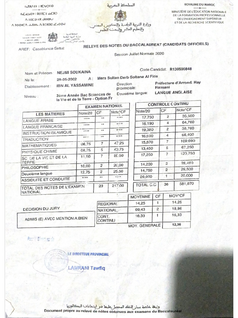 Relevé de Note BAC DTS LICENCE | PDF