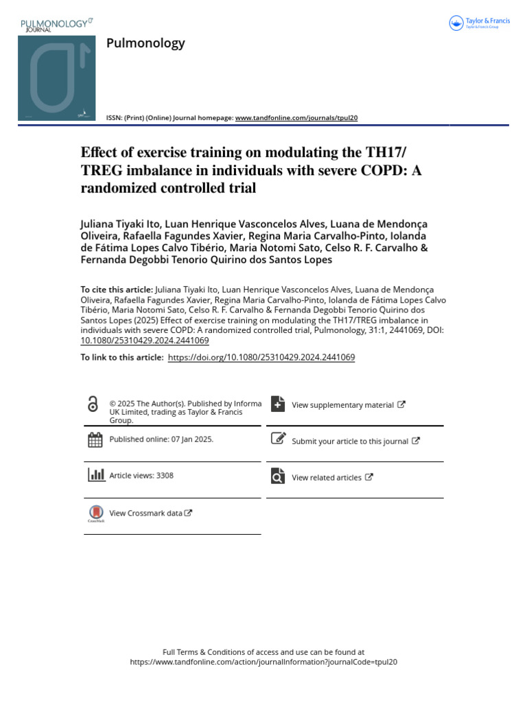 2 - Effect of Exercise Training On Modulating The TH17 TREG Imbalance in Individuals With Severe ...