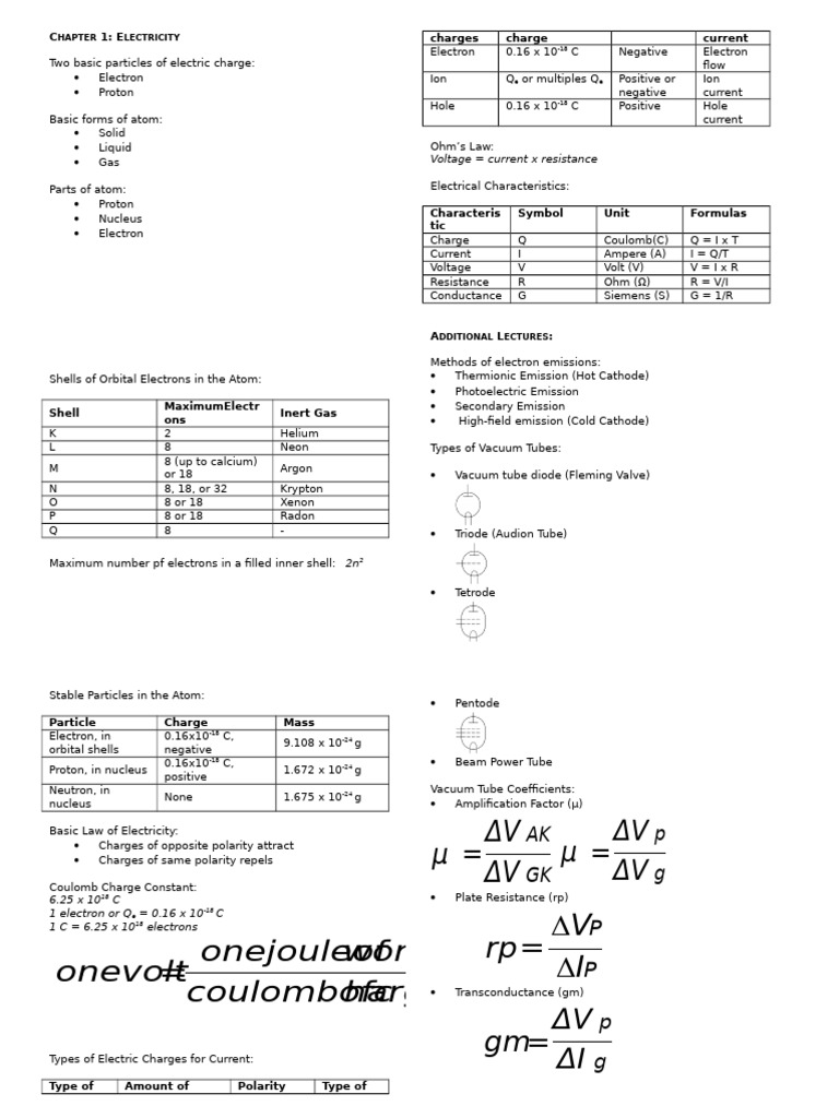 273807692-Elex-Formulas | PDF | Vacuum Tube | Semiconductors