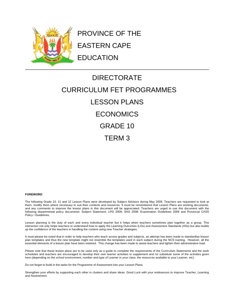 25.55-Econ Gr10 LPS Term 3 Final | PDF | Economics | Learning
