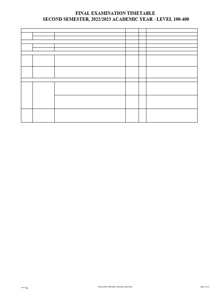Final Exams Timetable Second Semester 20222023 PDF | PDF | Science