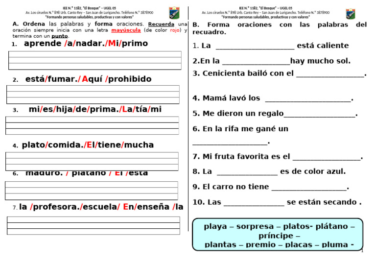 Oraciones con PR y PL para Aprender | PDF