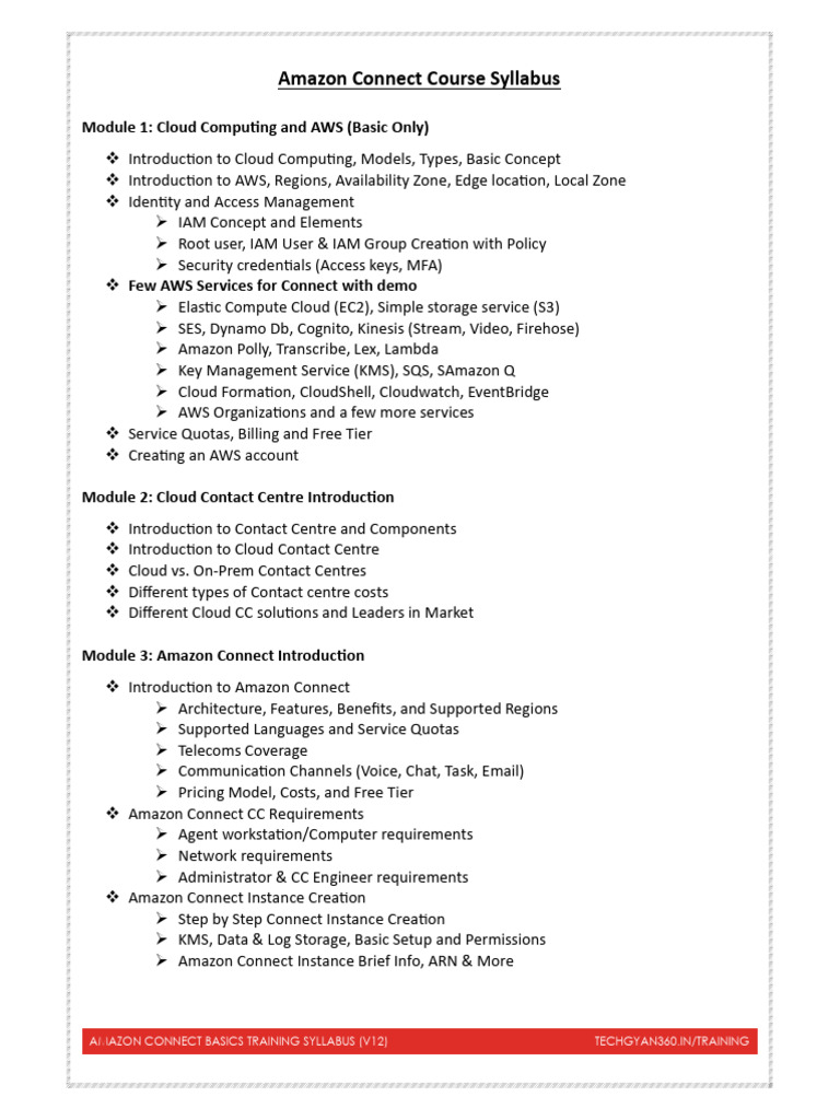 Amazon Connect Basic Syllabus - v12 | PDF | Command Line Interface | Amazon Web Services