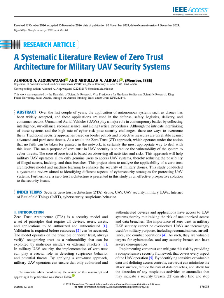 A Systematic Literature Review of Zero Trust Architecture For Military UAV Security Systems ...