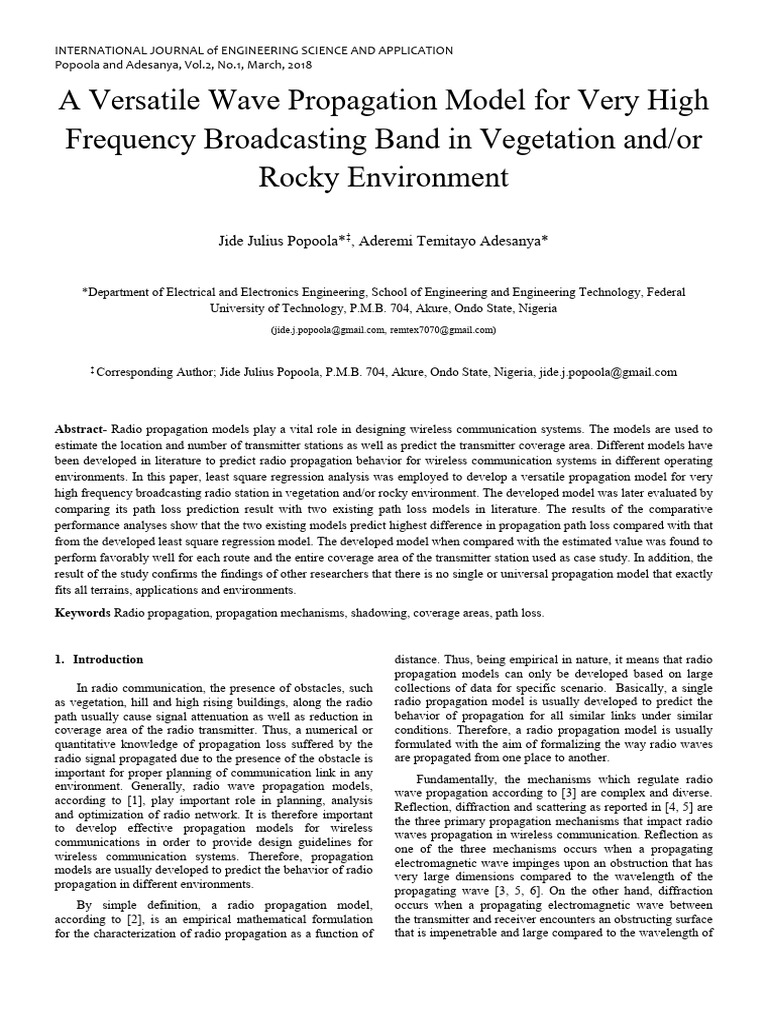 A Versatile Wave Propagation Model For Very High Frequency 2) - 450934 ...