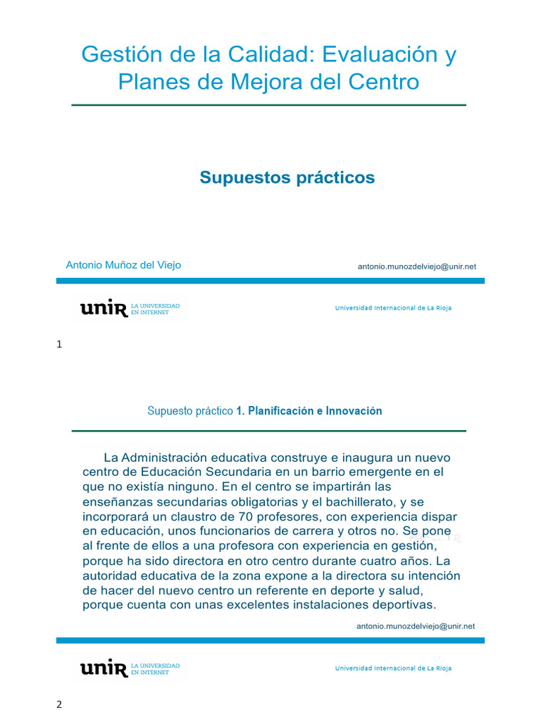 G.calidad - Supuesto 1 | PDF | Planificación | Evaluación