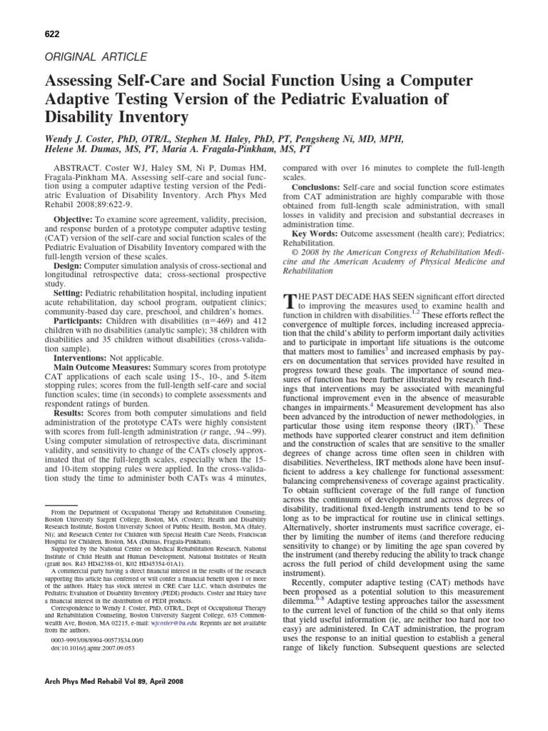 Assessing Self-Care and Social Function Using A Computer Adaptive ...