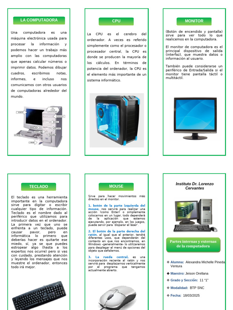 Partes de una Computadora: CPU, Monitor, Teclado y Mouse | PDF ...