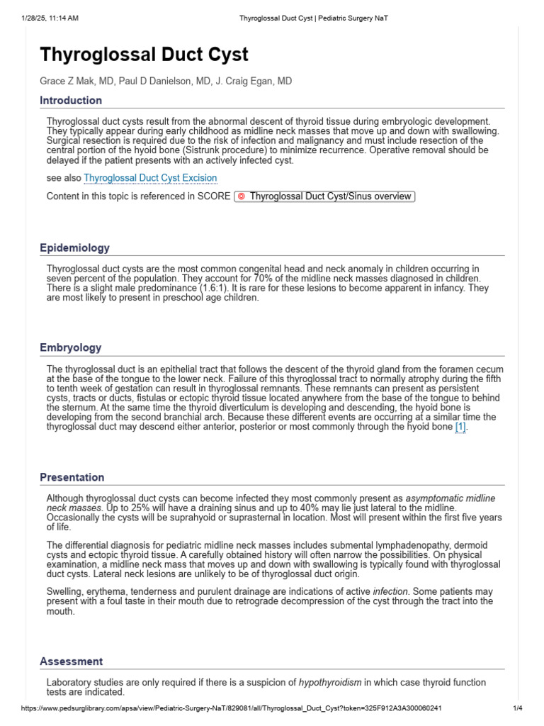 Thyroglossal Duct Cyst - Pediatric Surgery NaT | PDF | Medical Specialties | Diseases And Disorders