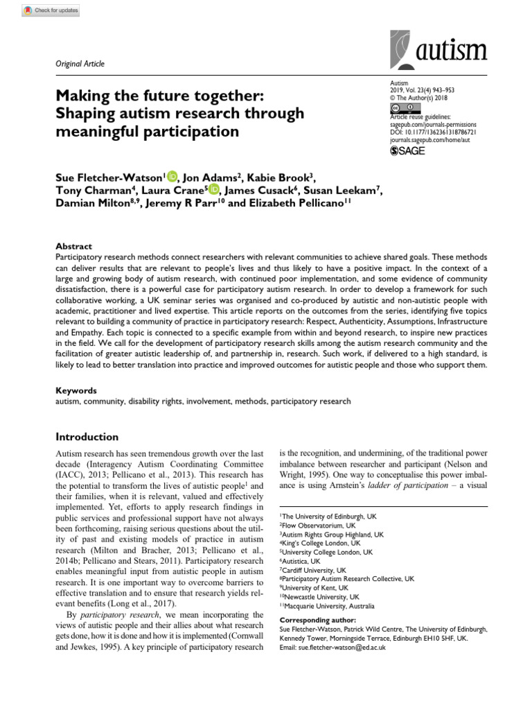 Fletcher Watson Et Al 2018 Making The Future Together Shaping Autism Research Through Meaningful ...