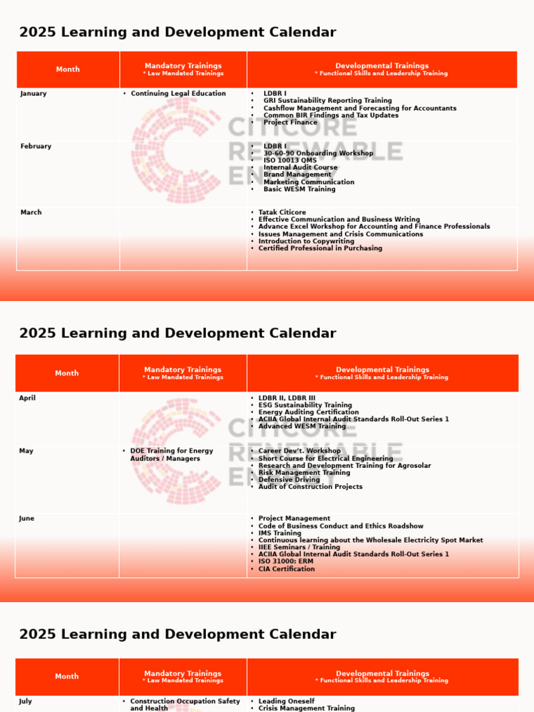 2025 Development Calendar | PDF | Internal Audit | Audit