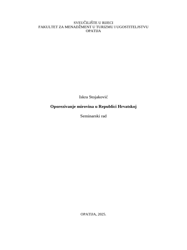 Stojakovic_Iskra_Oporezivanje Mirovina u Republici Hrvatskoj | PDF