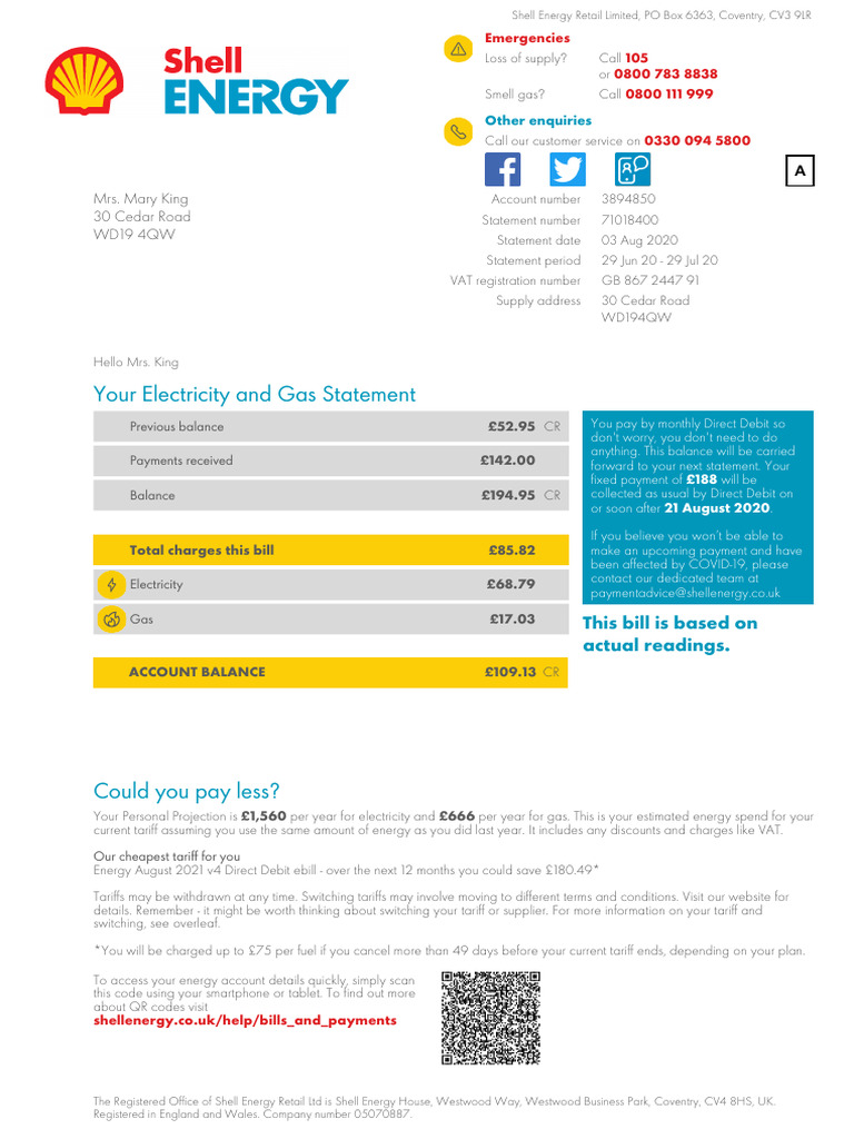 Shell Energy Bill Statement Overview | PDF | Cheque | Payments