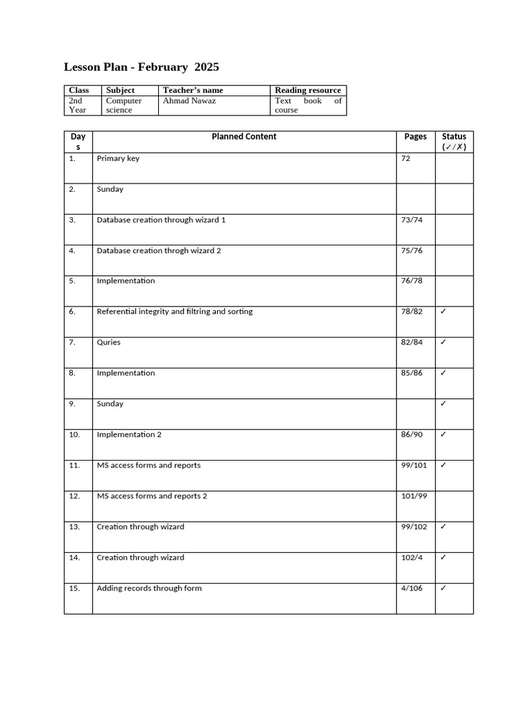 Month Sheet 2nd Year Feb | PDF | Data Management Software | Information Retrieval