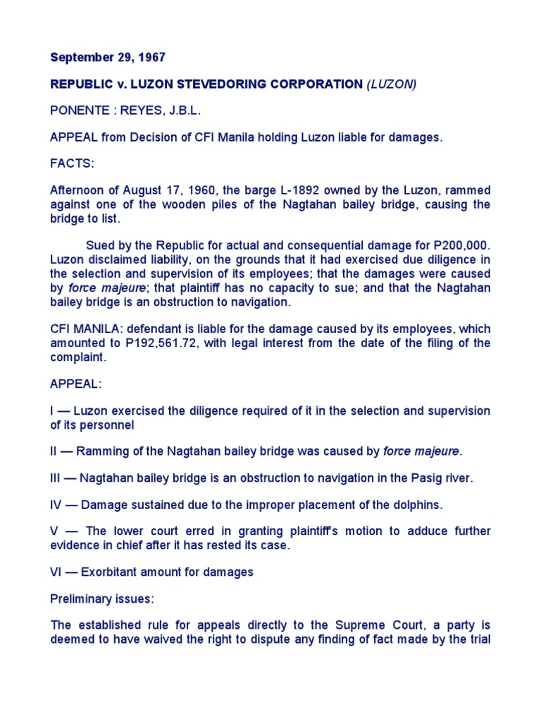Luzon Stevedoring Liability Case Summary | PDF | Lawsuit | Appeal