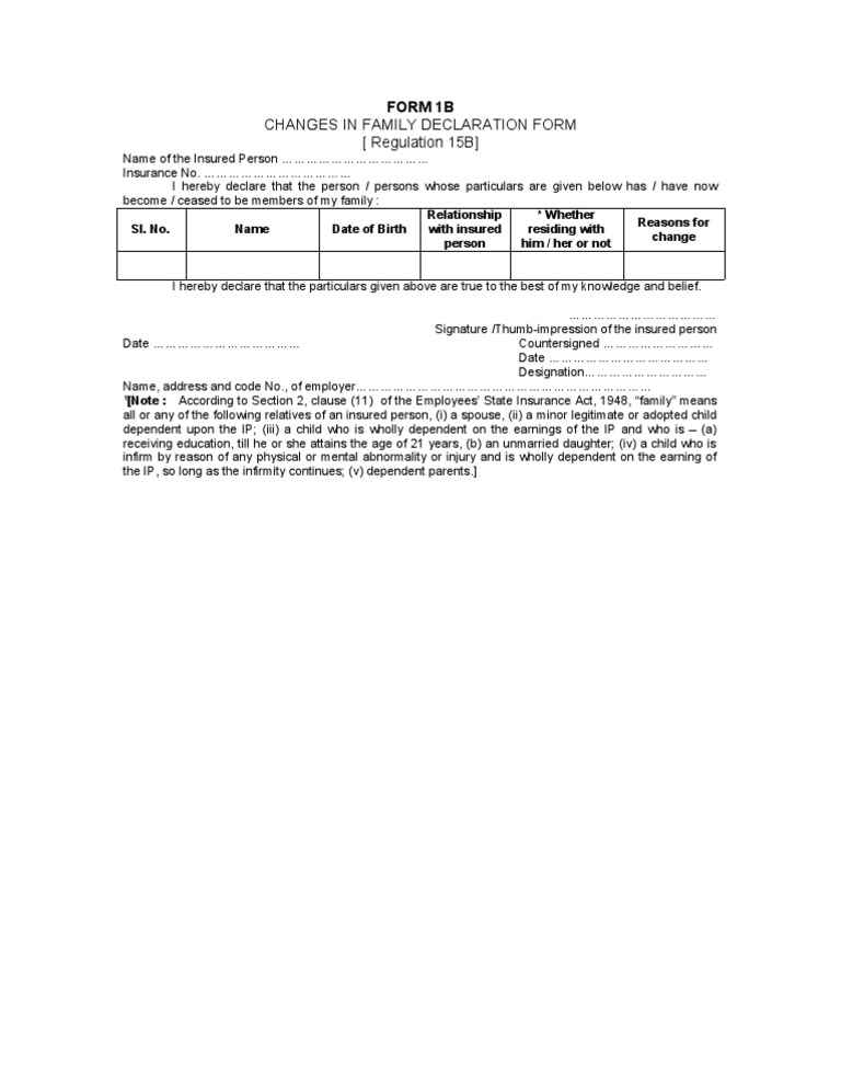 Changes in Family Declaration Form (Regulation 15B) | PDF