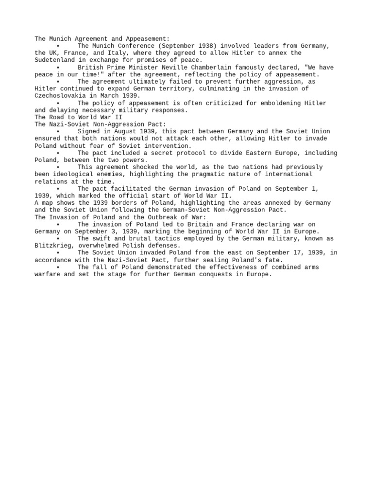 Munich Agreement and WWII Origins | PDF