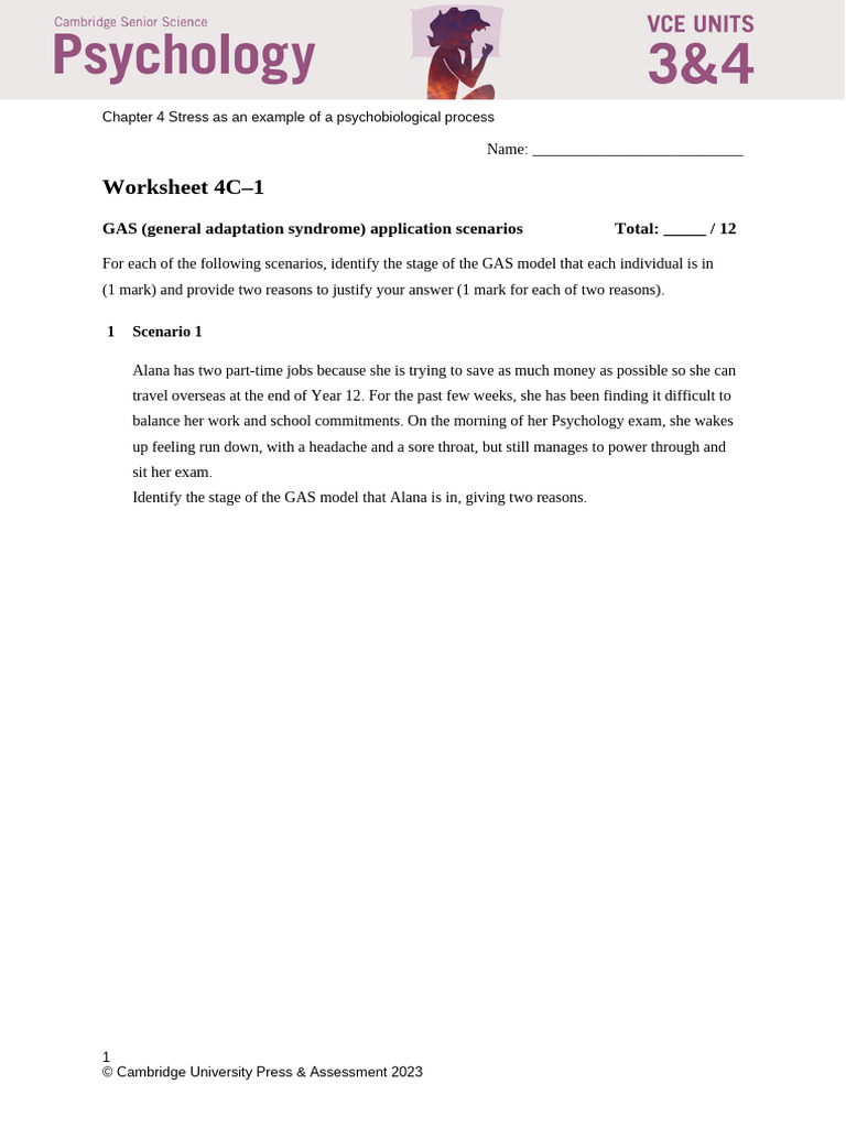 Worksheet 4C 1 GAS General Adaptation Syndrome Application Scenarios | PDF | Psychological ...